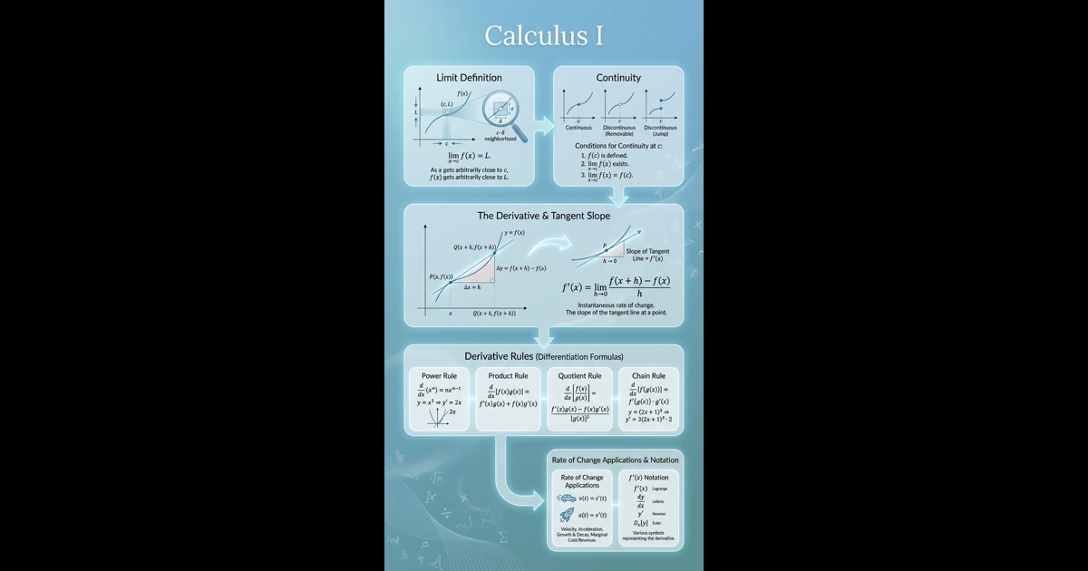 Calculus I Infographic - Mathematics Visual Study Guide | LectureScribe